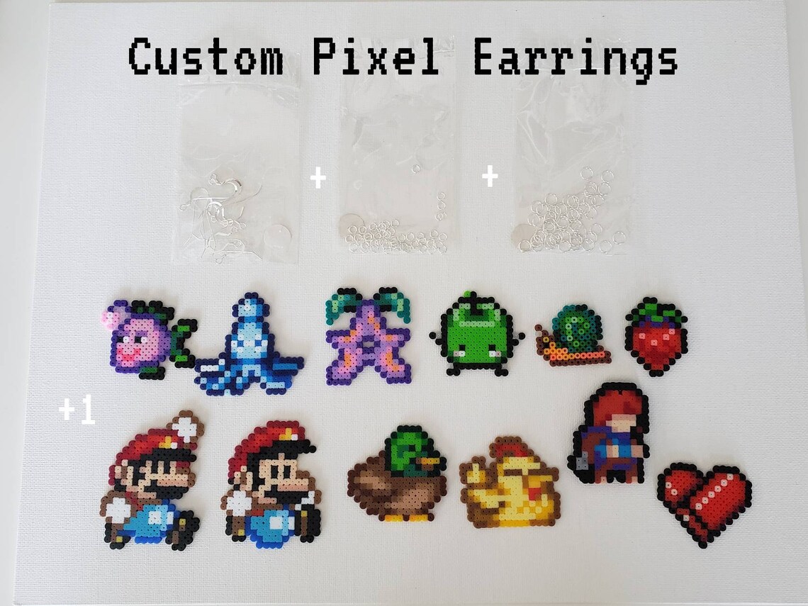 Custom: Retro Gaming Pixel Art Earrings mini Beads Sterling - Etsy