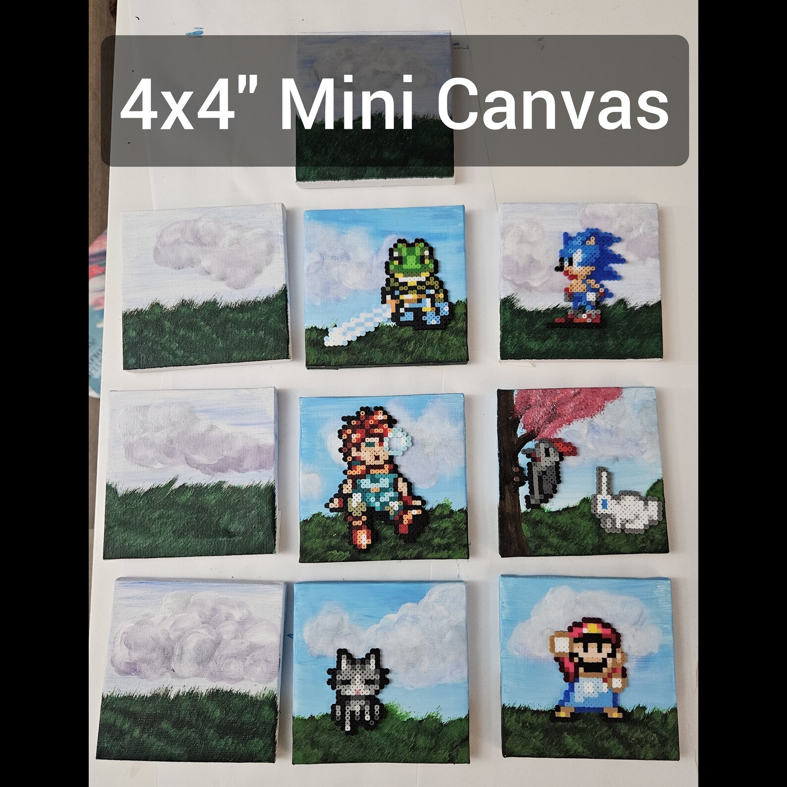 4x4 Mini Canvas Mini Perler on Acrylic Paint Mixed Media Collage. - Etsy
