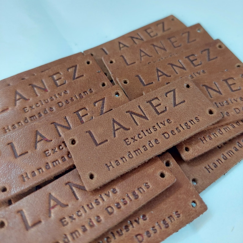 Custom Real Leather Labels: 50 PCS Logo Embossed for Bag, Beanie, Jeans ...