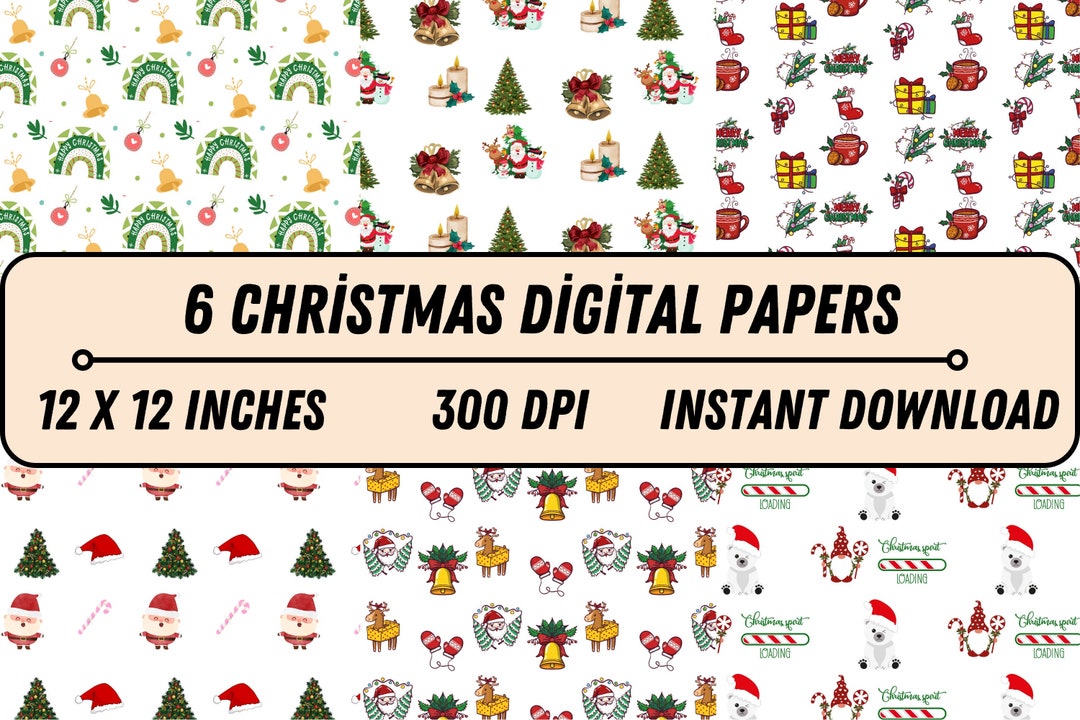 6 Christmas Digital Papers, Christmas Backgrounds, Seamless Christmas ...