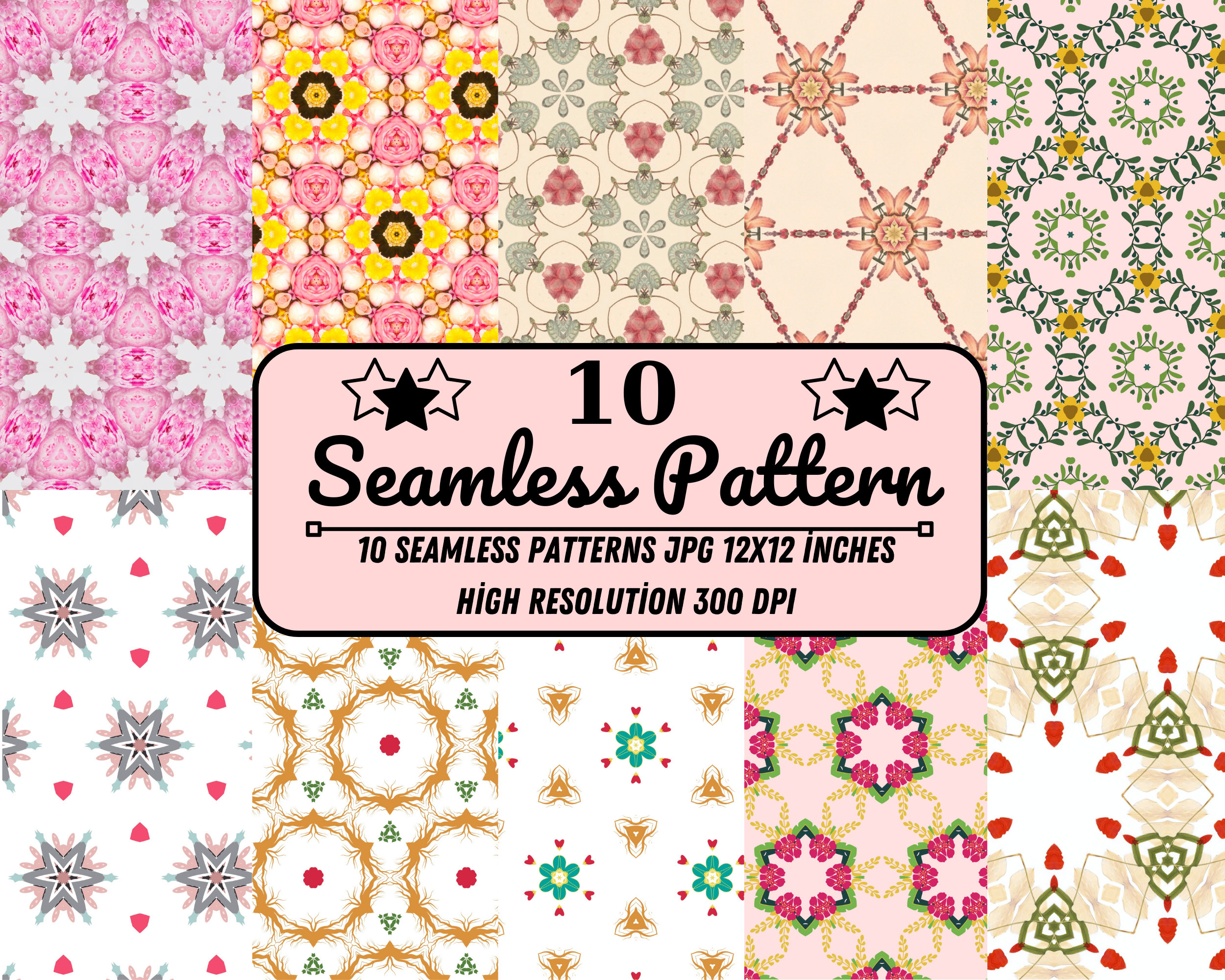 10 Digital Paper Flowers Seamless Pattern Printable Digital - Etsy