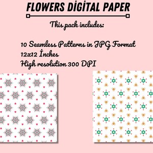 10 Digital Paper, Flowers Seamless Pattern, Printable Digital Paper ...