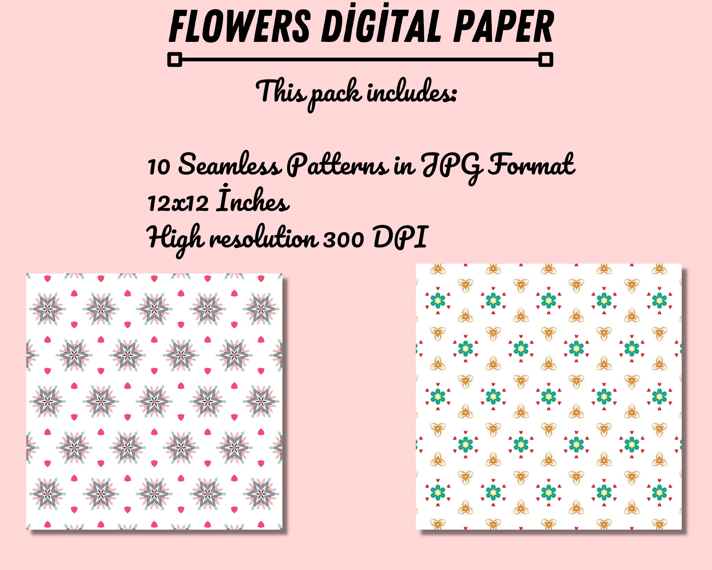 10 Digital Paper Flowers Seamless Pattern Printable Digital - Etsy