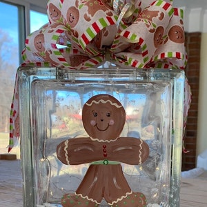 Hand Painted Gingerbread Glass Block Light, Signed, With Strand of 20 ...