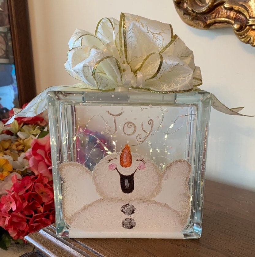 Hand Painted, Signed, "joy" Snowman Block Light, Winter Decor, Holiday ...