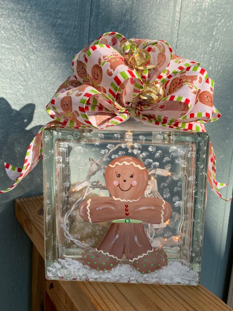 Hand Painted Gingerbread Glass Block Light Signed With - Etsy