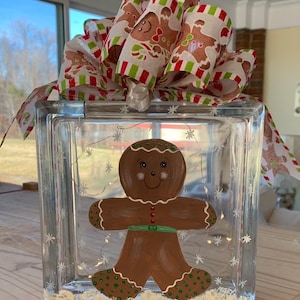 Hand Painted Gingerbread Glass Block Light, Signed, With Strand of 20 ...