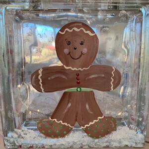 Hand Painted Gingerbread Glass Block Light, Signed, With Strand of 20 ...