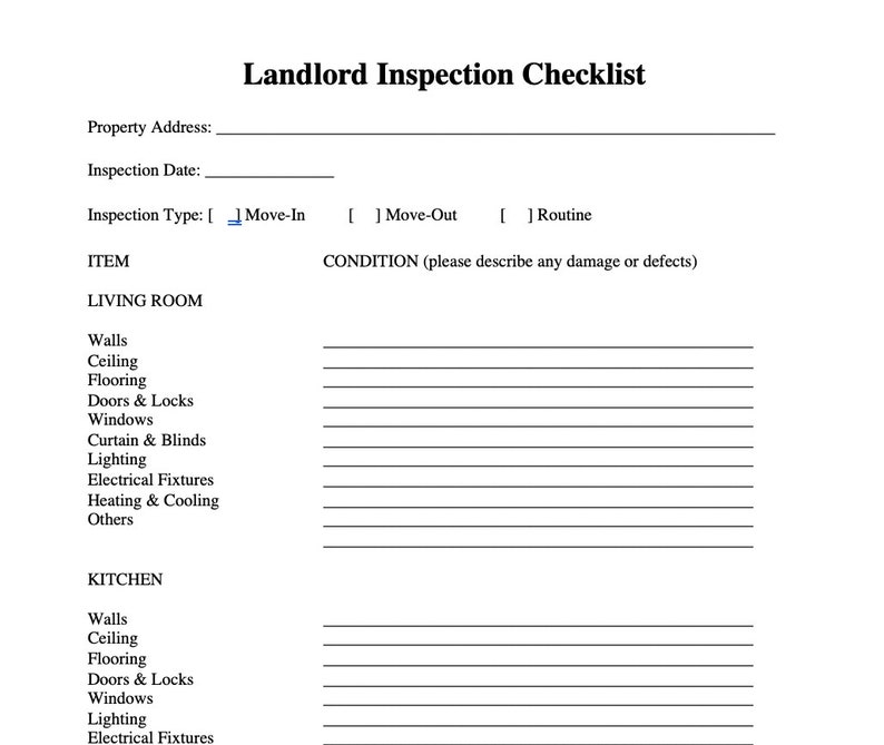 Landlord Inspection List - Etsy