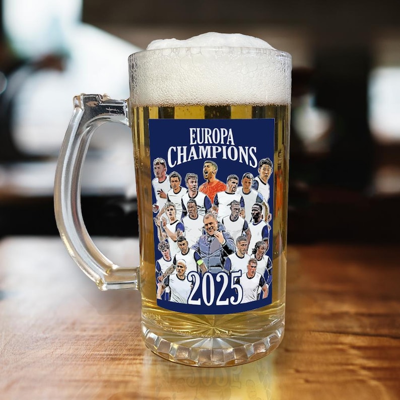 Spurs Champions of Europa 2025 Beer Glass Man Tottenham Europa ...
