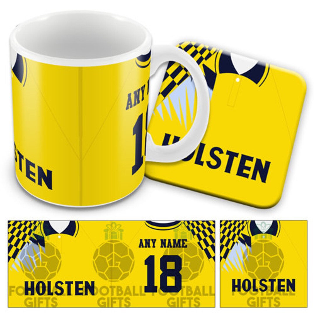 Spurs 1991 Retro Away Shirt Kit Personalised Mug Cup and Coaster Set ...