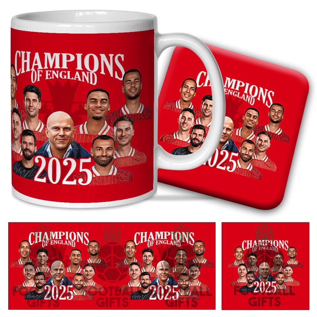 Liverpool Champions of England 2025 Portraits Design Mug & Coaster Set ...