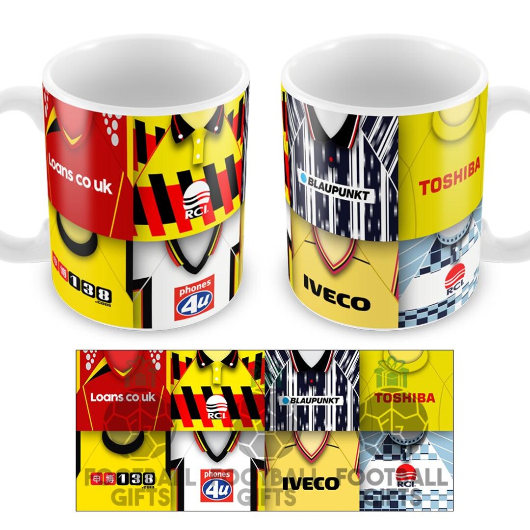 Watford Retro Shirt Classic Kits Shirts Montage Mug Cup Top Quality Mug ...