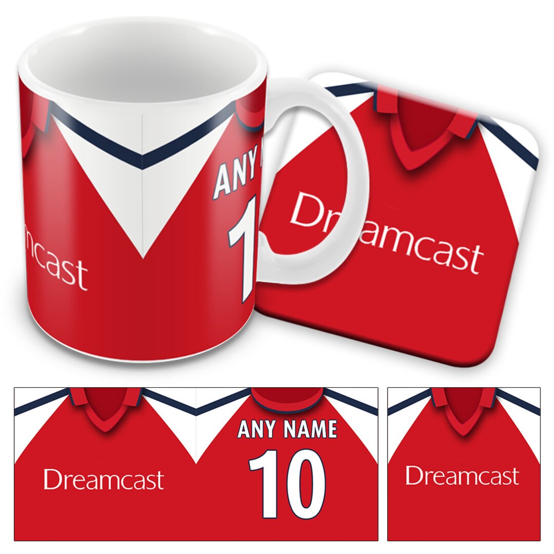 Arsenal Home 2000 Retro Shirt Kit Personalised Mug Cup and Coaster Set ...