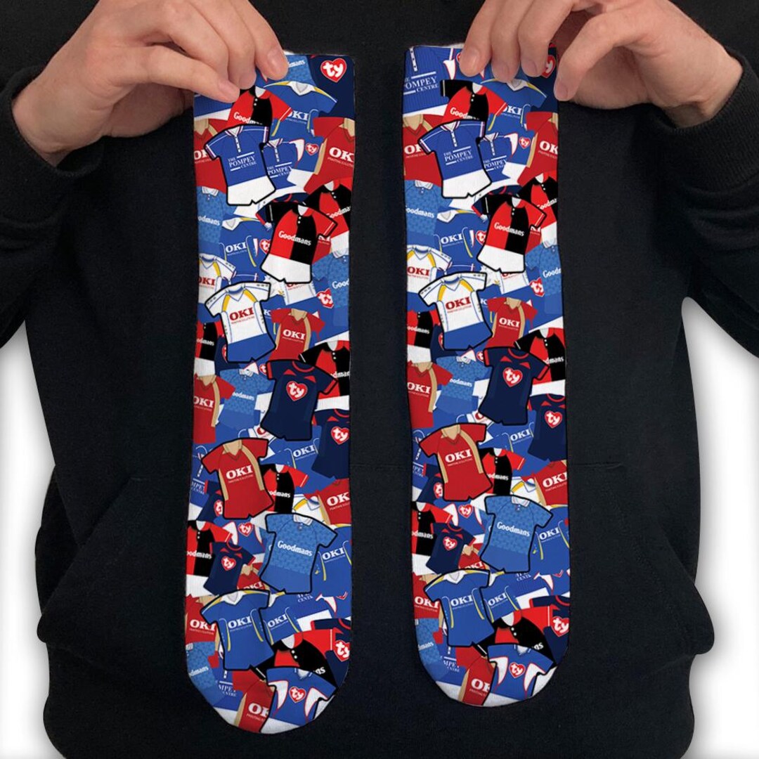 Portsmouth Pompey Retro Shirt Classic Kits Mash up Printed Socks Great ...