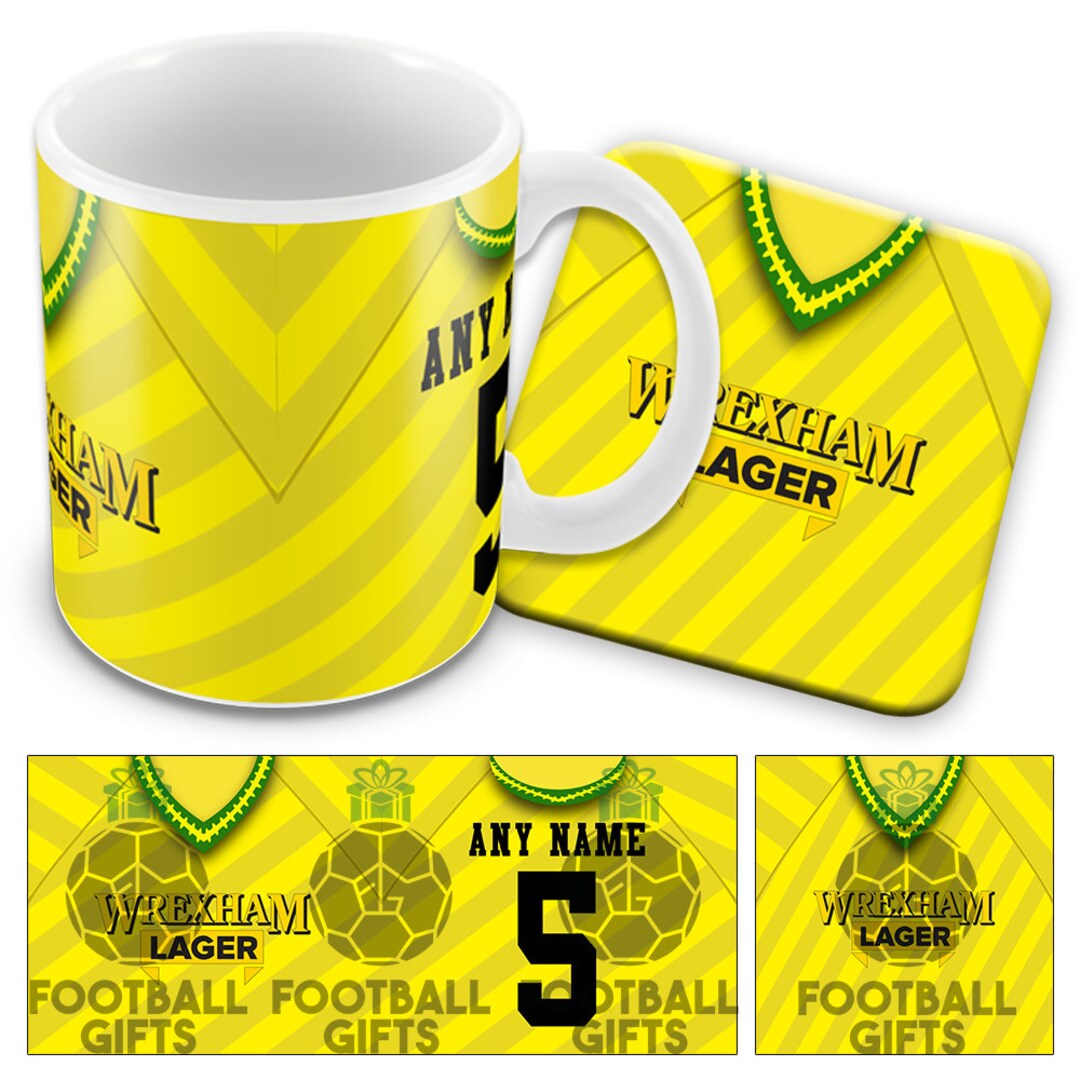 Wrexham Away 1993 Retro Shirt Kit Personalised Mug Cup and Coaster Set ...