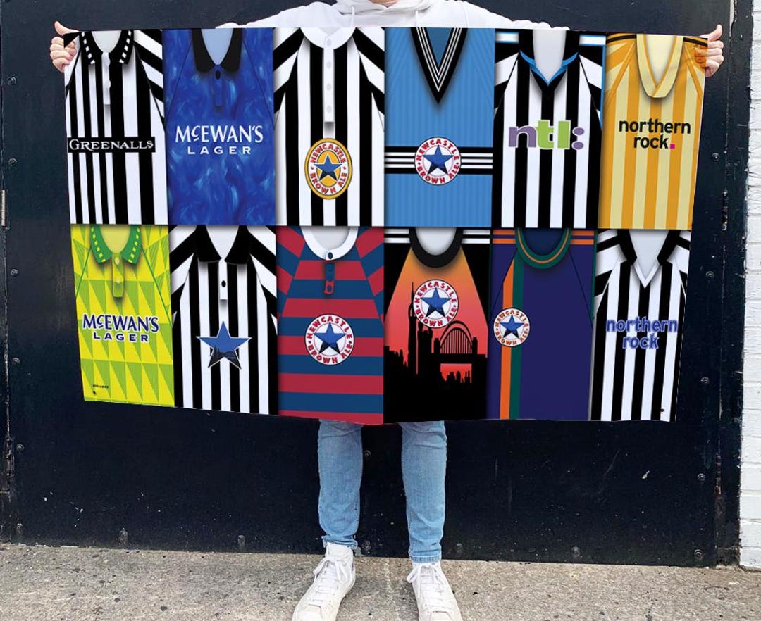 Newcastle Retro Shirt Montage Football Flag High Quality 5ft X3ft ...