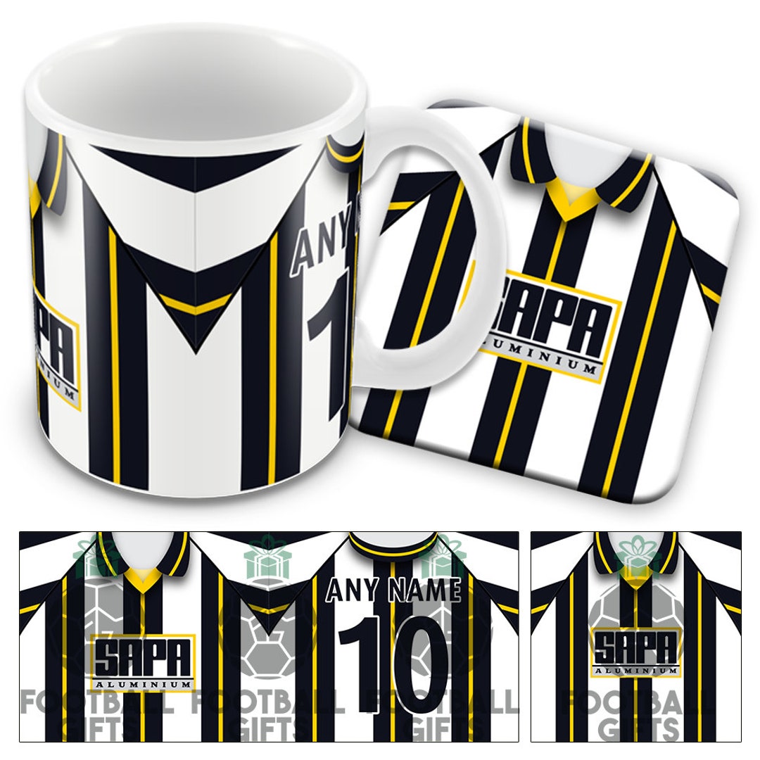 Notts County Home 1996 Retro Shirt Kit Personalised Mug Cup and Coaster ...