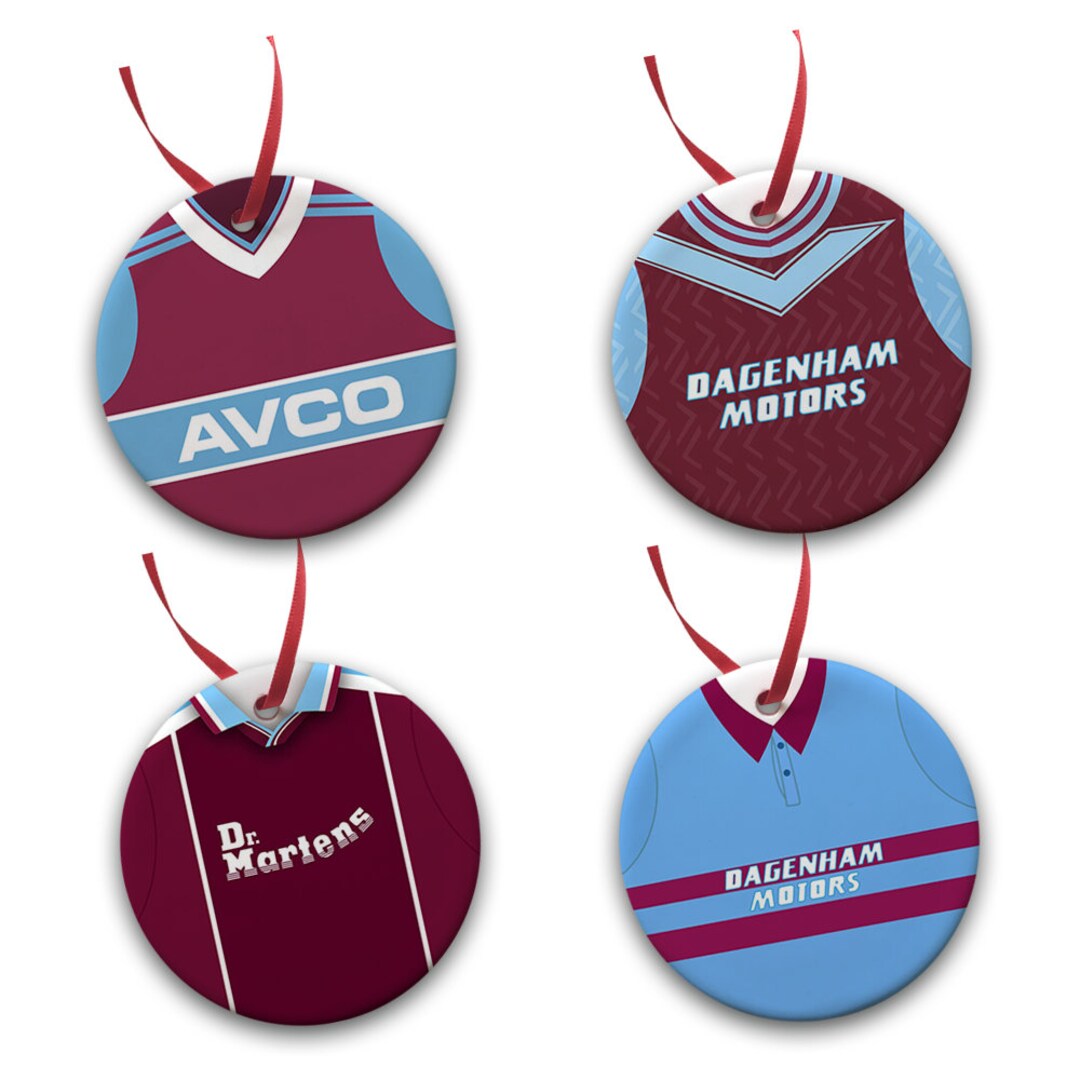 West Ham Retro Home & Away Shirts Kit Christmas Tree Decoration Bauble ...