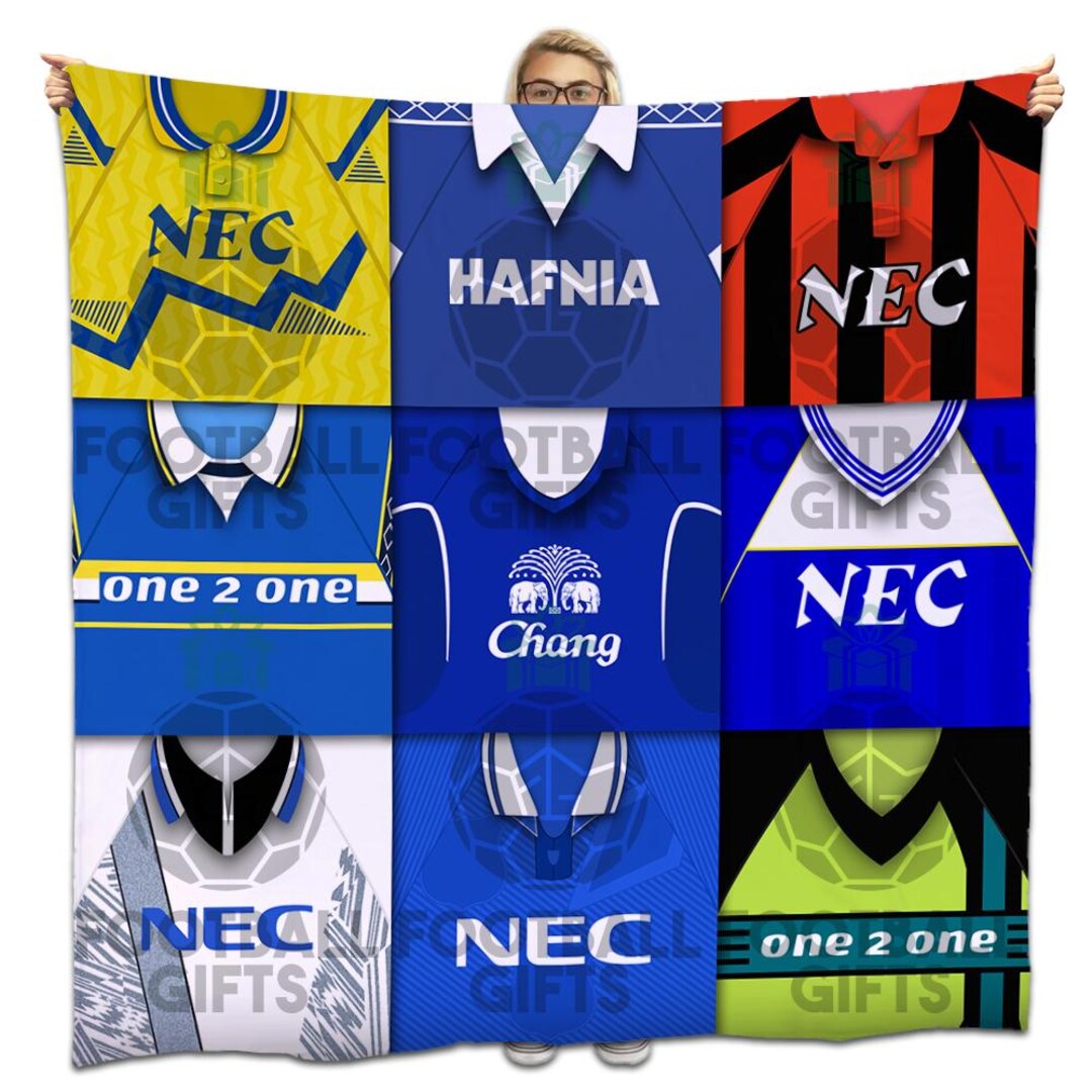 Everton Classic Kits Montage Retro Shirt Fleece Blanket / Throw Great ...