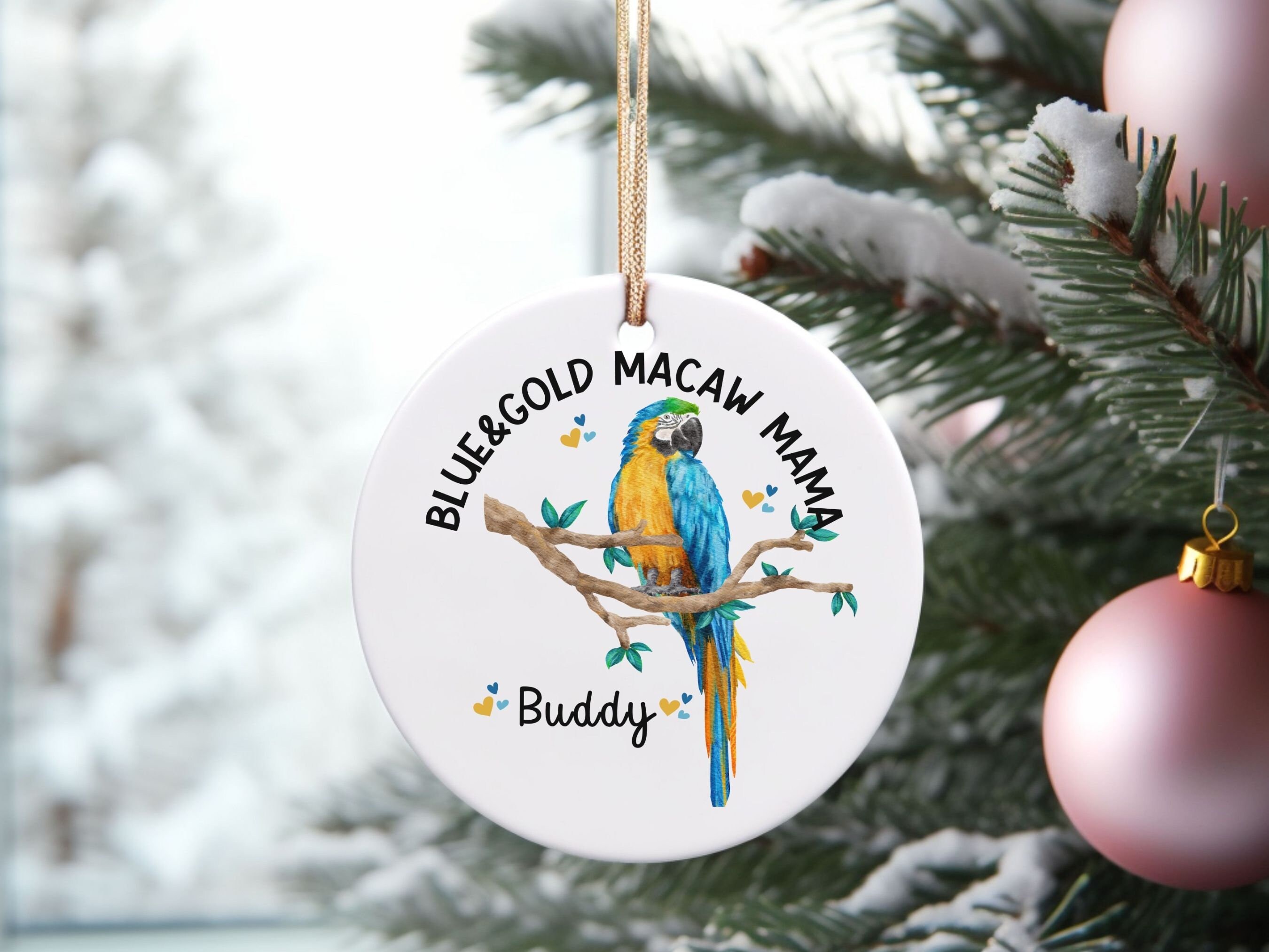 Personalized Blue and Gold Macaw Ornament, Custom Christmas Macaw ...
