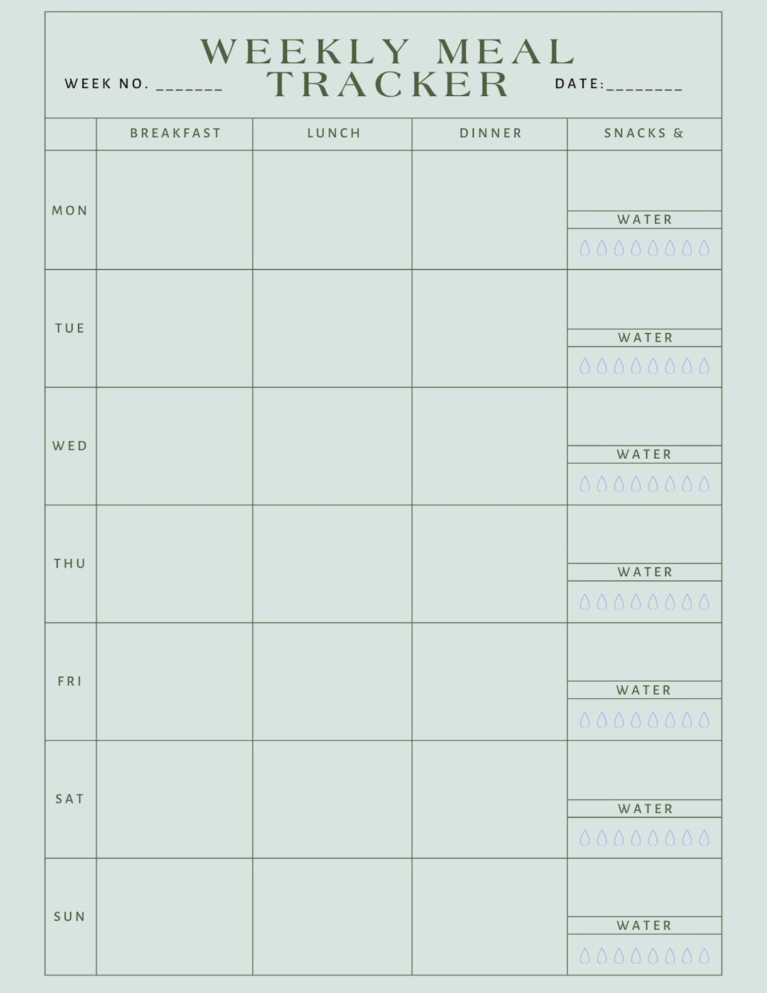 Printable Simple Weekly Meal Tracker - Etsy