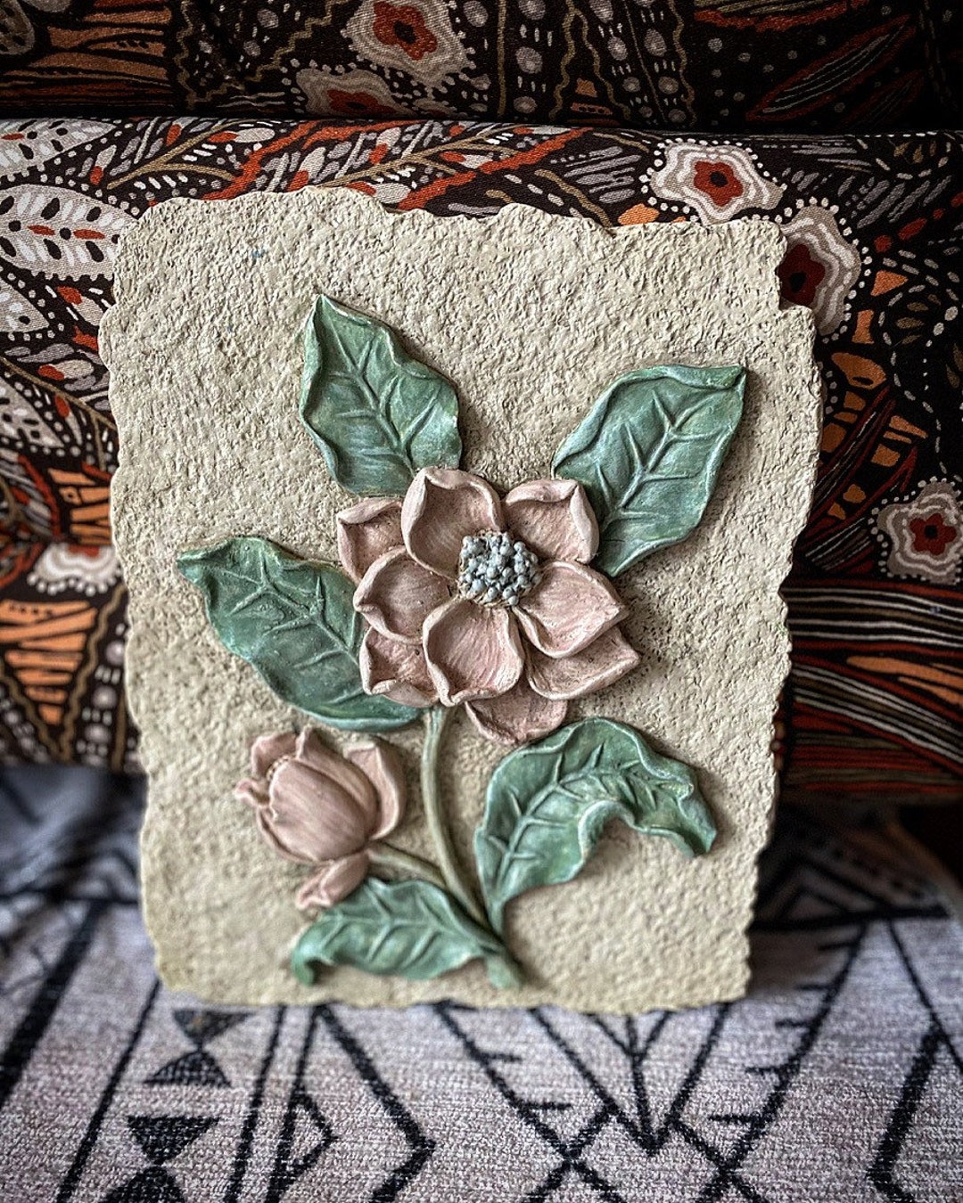 Vintage Ceramic Wall Plaque With Pink Camelia Flower - Etsy
