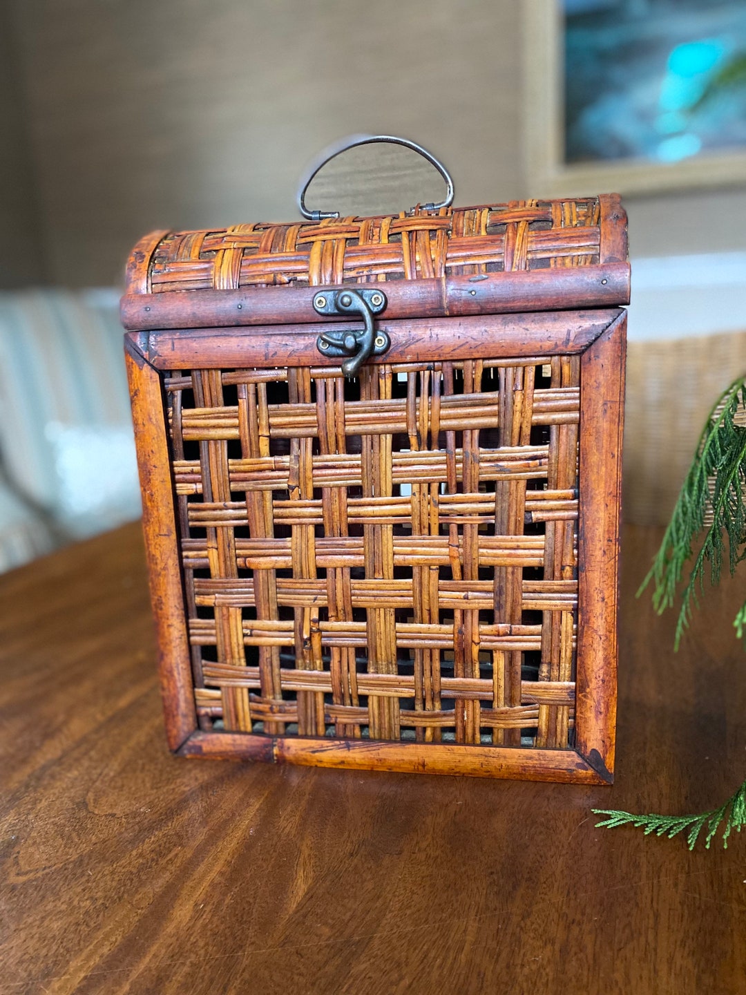 Tall Rattan Container With Latched Lid - Etsy