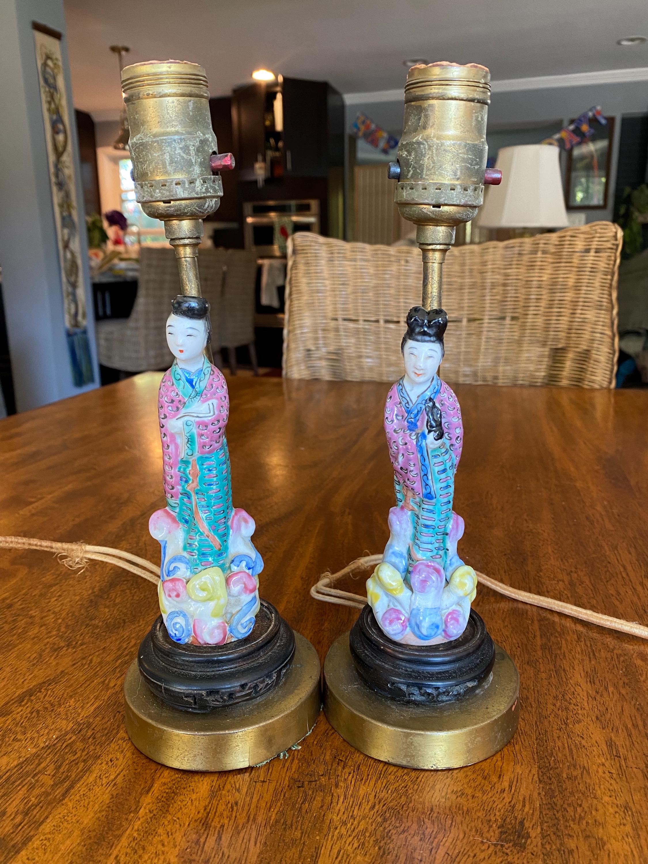 Pair of Antique Asian Figure Lamps - Etsy