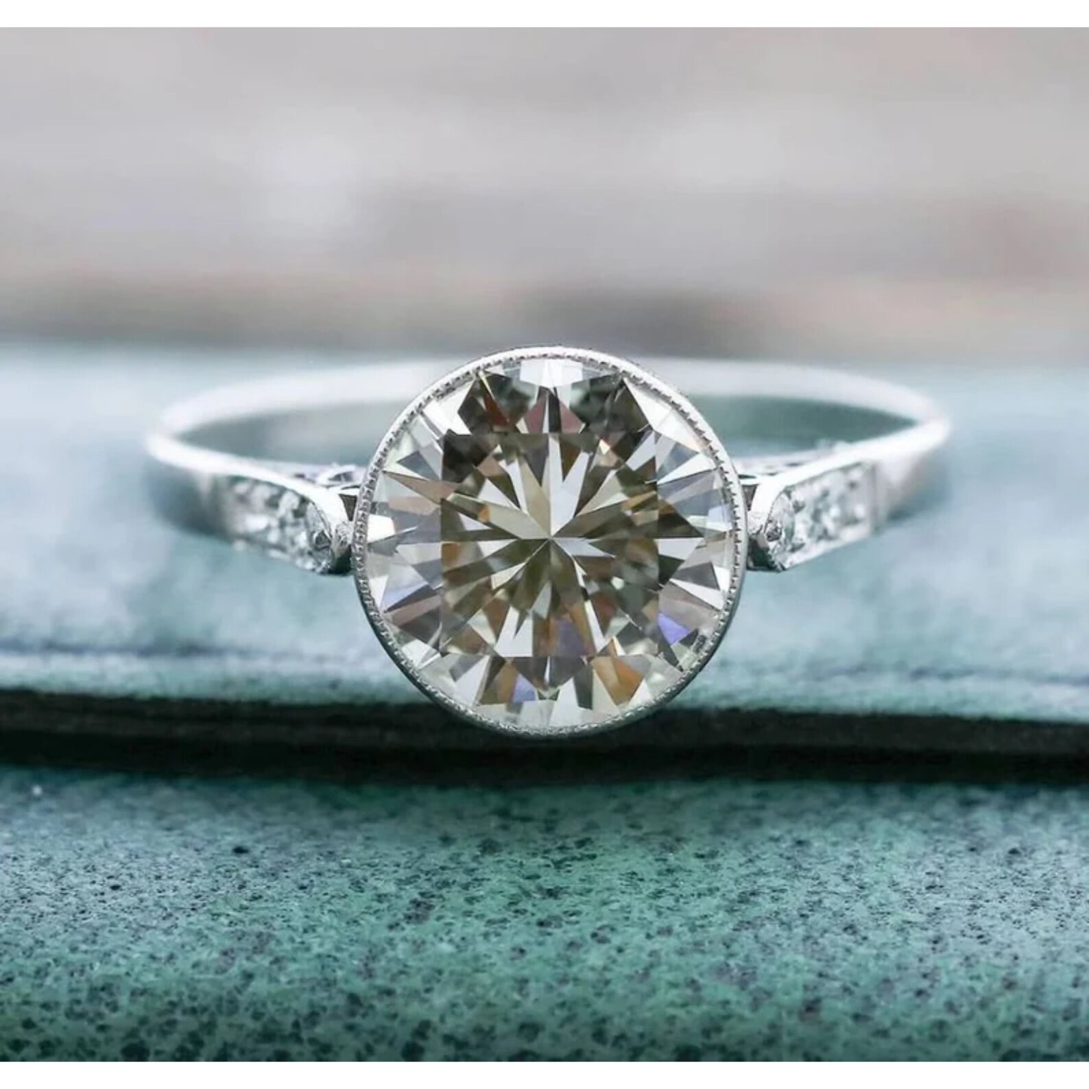 Filigree Vintage Engagement Ring, Bezel Set Round Diamond Ring, Antique ...