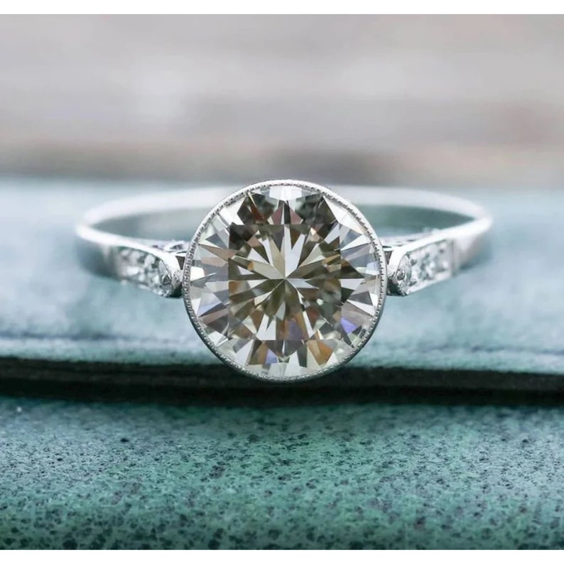 Filigree Vintage Engagement Ring, Bezel Set Round Diamond Ring, Antique ...