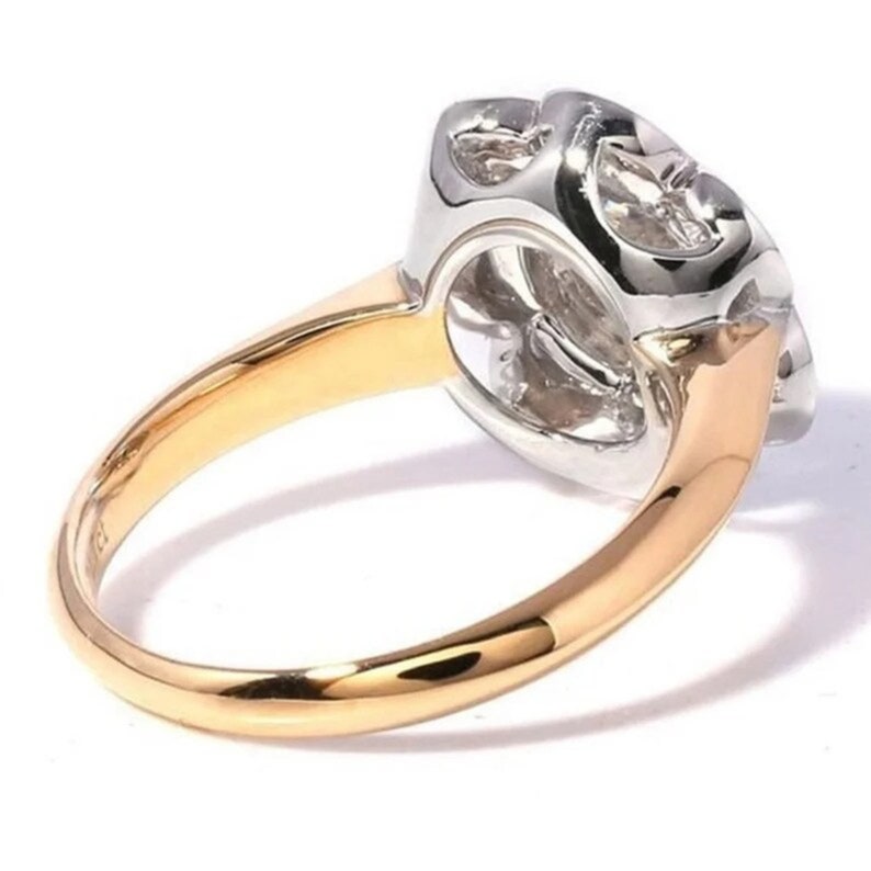 Bezel Set Two Tone Engagement Ring, Floral Inspire Wedding Ring ...