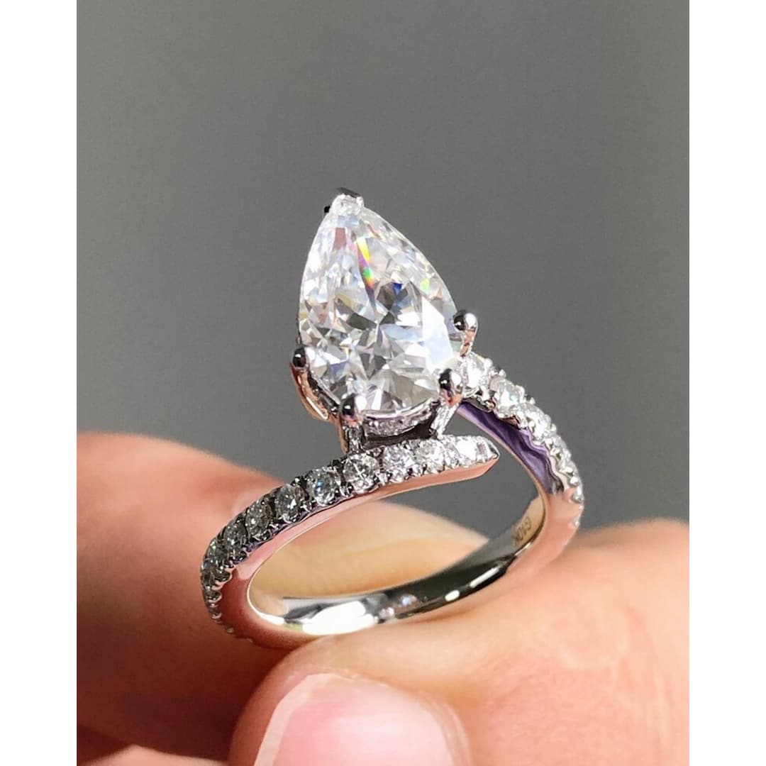 Teardrop Wedding Ring, Pear Diamond Hidden Halo Engagement Ring, Unique ...