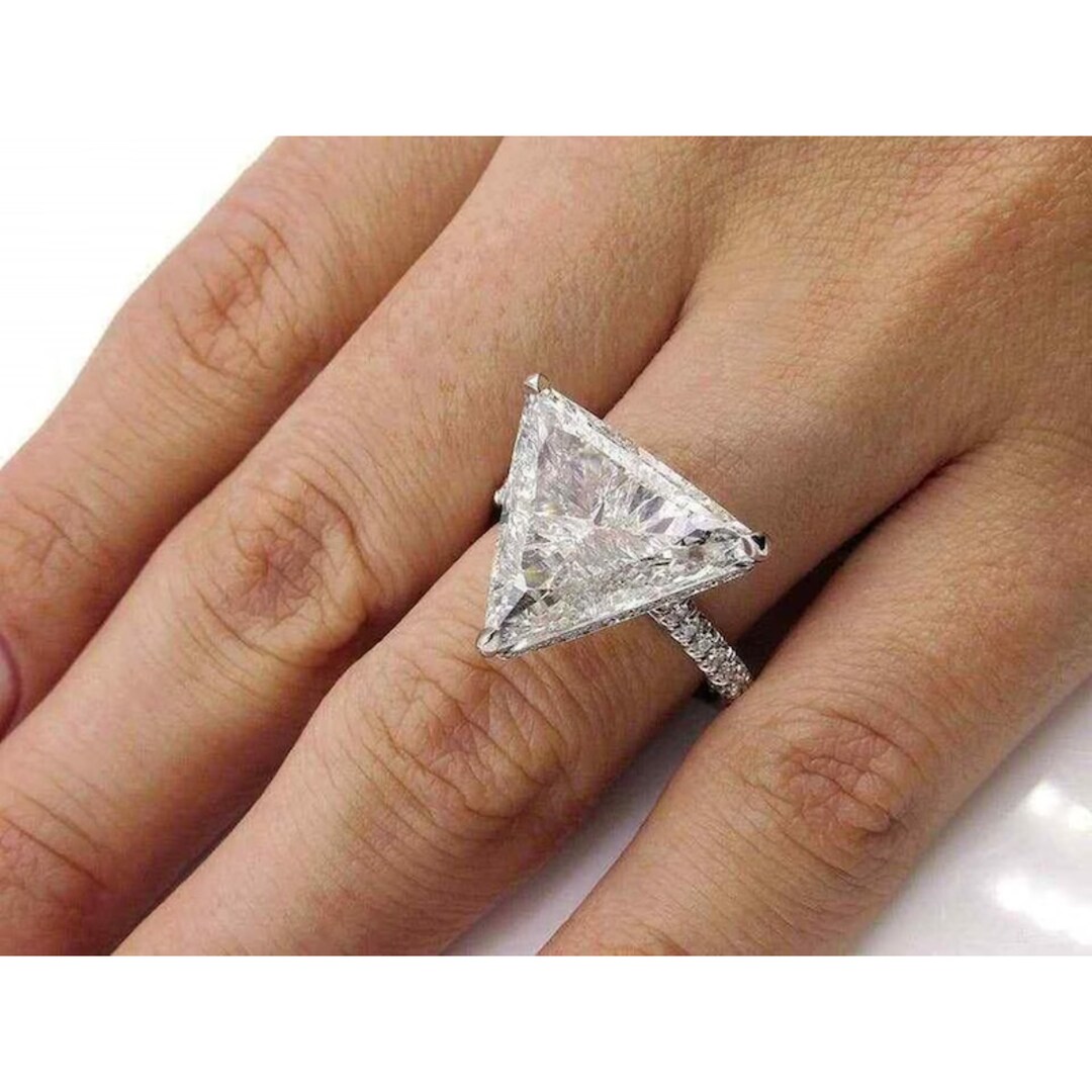 Triangle Diamond Engagement Ring, Hidden Halo Diamond Ring, Trillion ...