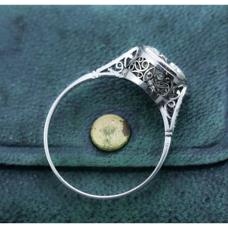 Filigree Vintage Engagement Ring, Bezel Set Round Diamond Ring, Antique ...