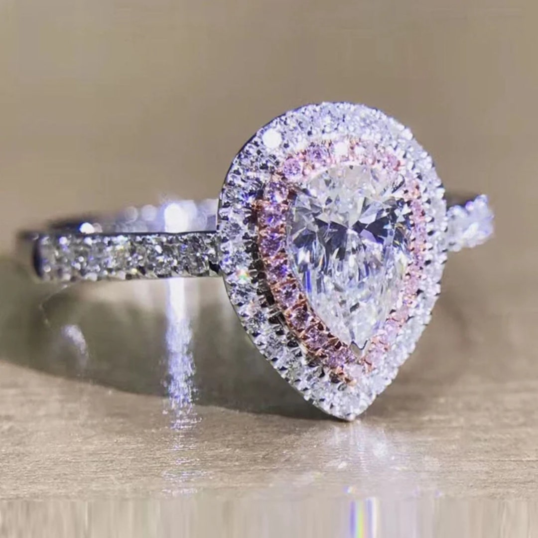 2.00ct Pear Cut Diamond Double Halo Engagement Ring, Multi Diamond Halo ...