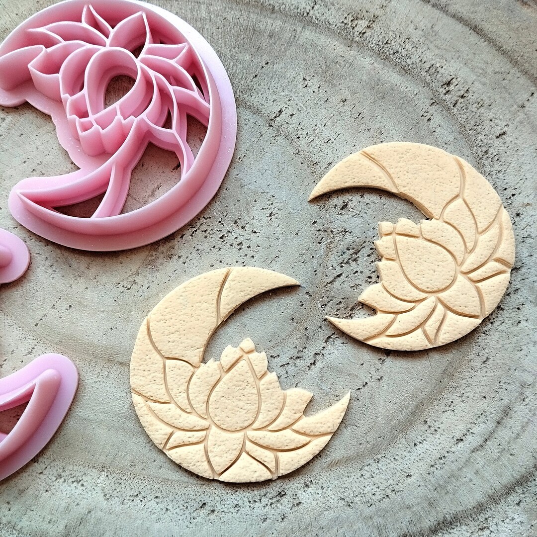 Moon and Lotus Flower Clay Cutter Set (2 Pieces) | Polymer Clay Tools ...
