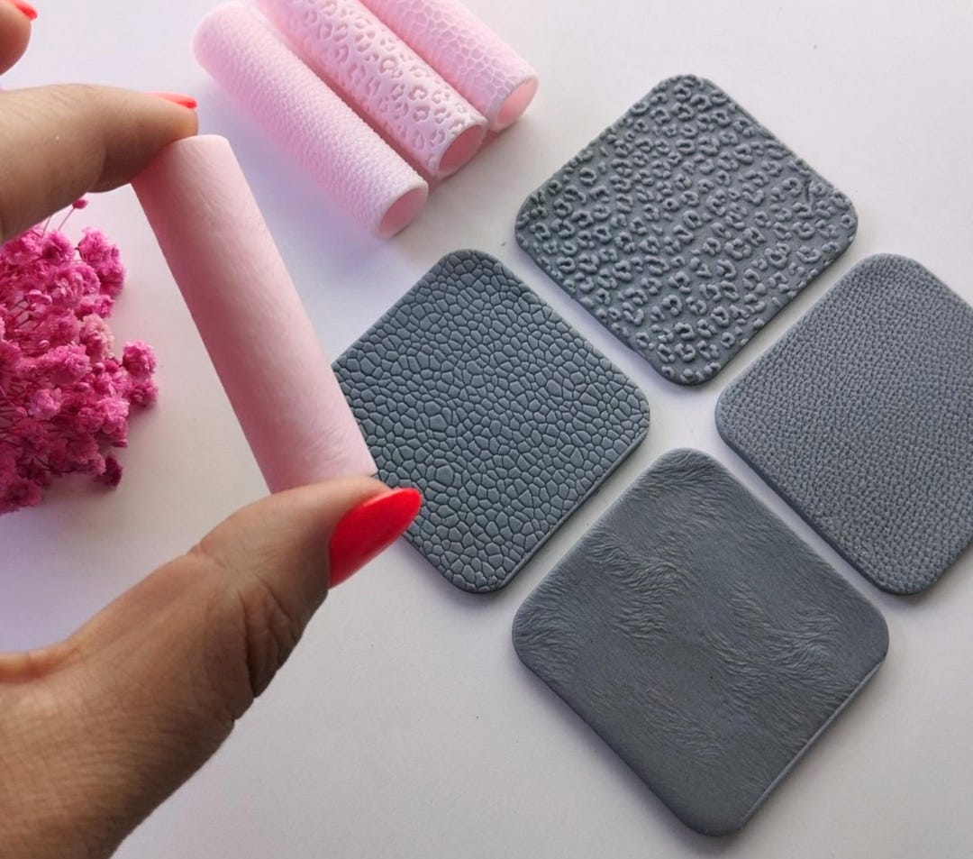 4-piece Set Mini Texture Rollers Set for Polymer Clay: Fur, Leopard ...