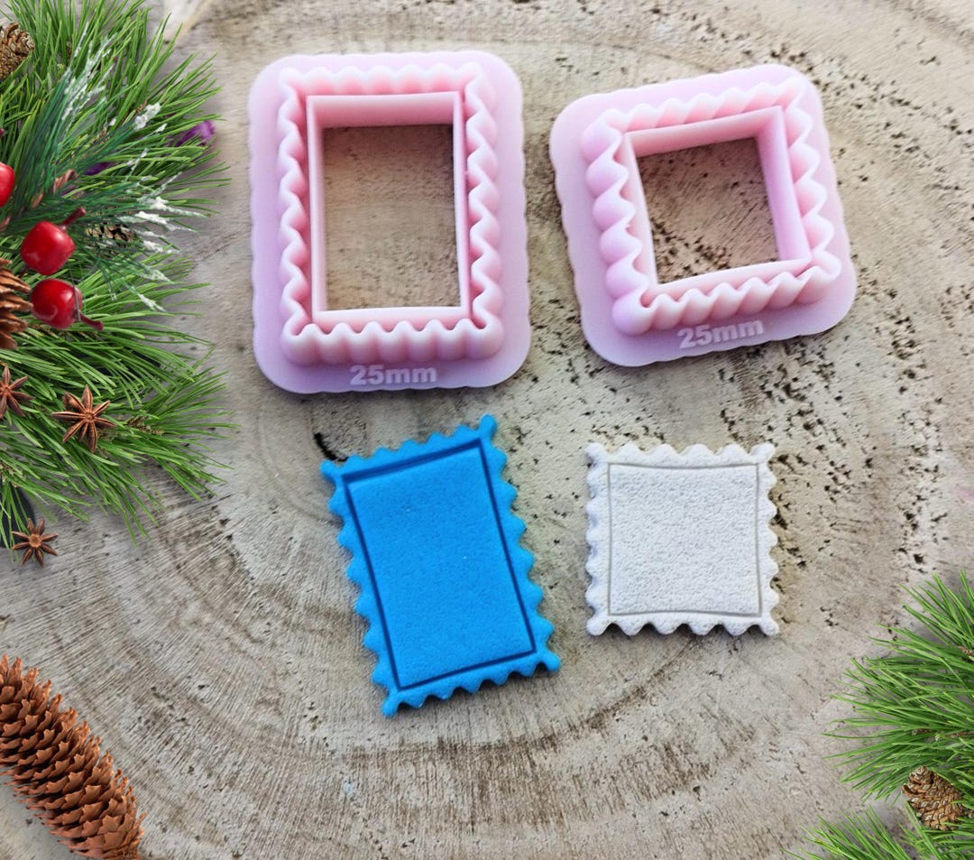 Christmas Postage Stamp Clay Cutters, Set of 2 , Holiday Frame Polymer ...