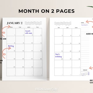 2024 Monthly Planner, Month on 2 Pages, Minimalist Printable PDF ...