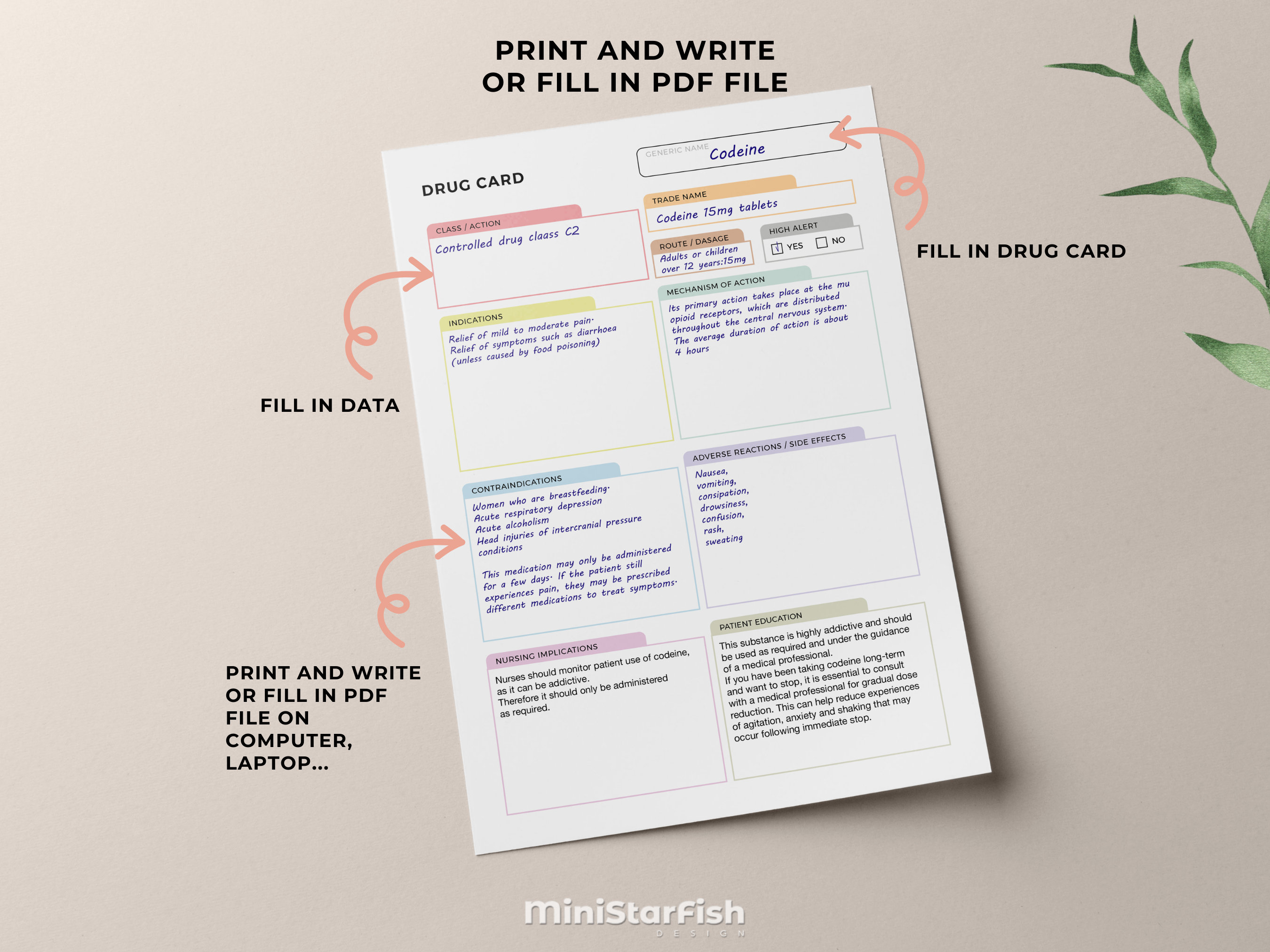 Editable Drug Card Template, Nursing Pharmacology Printable Card ...