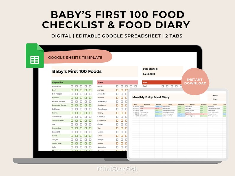 100 Baby s First Food Tracker Google Sheets Baby Food Etsy 100 Baby s First Food Tracker Google Sheets Baby Food Etsy