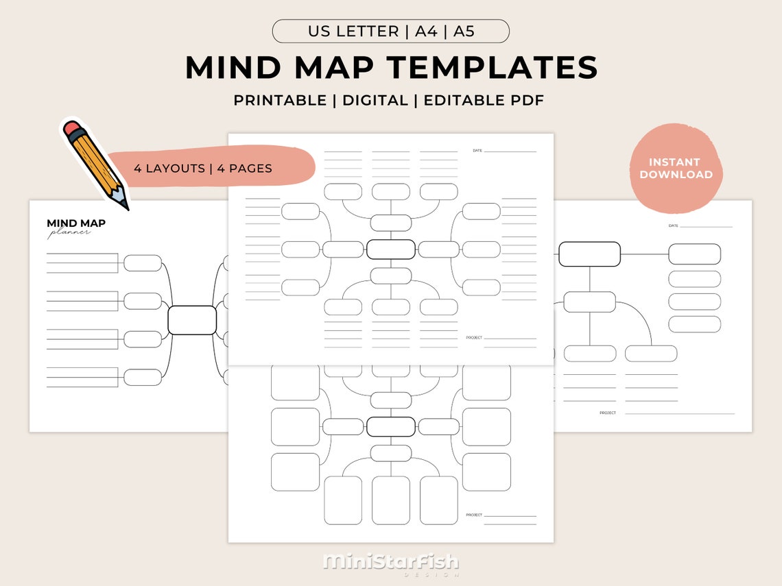 Mind Map Templates Bundle, Brainstorm Ideas, Action Plan, Study Notes ...