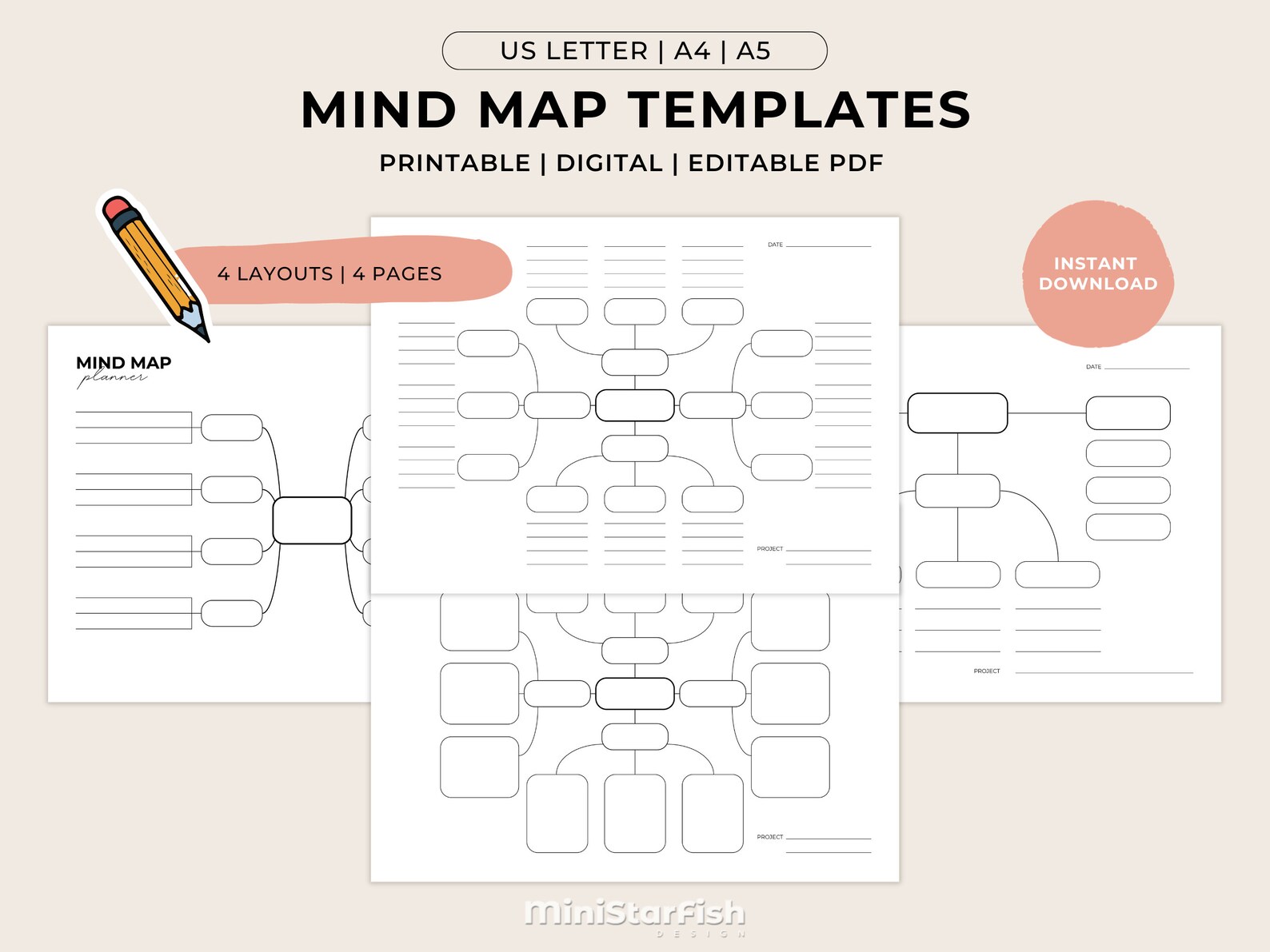 Mind Map Templates Bundle, Brainstorm Ideas, Action Plan, Study Notes ...
