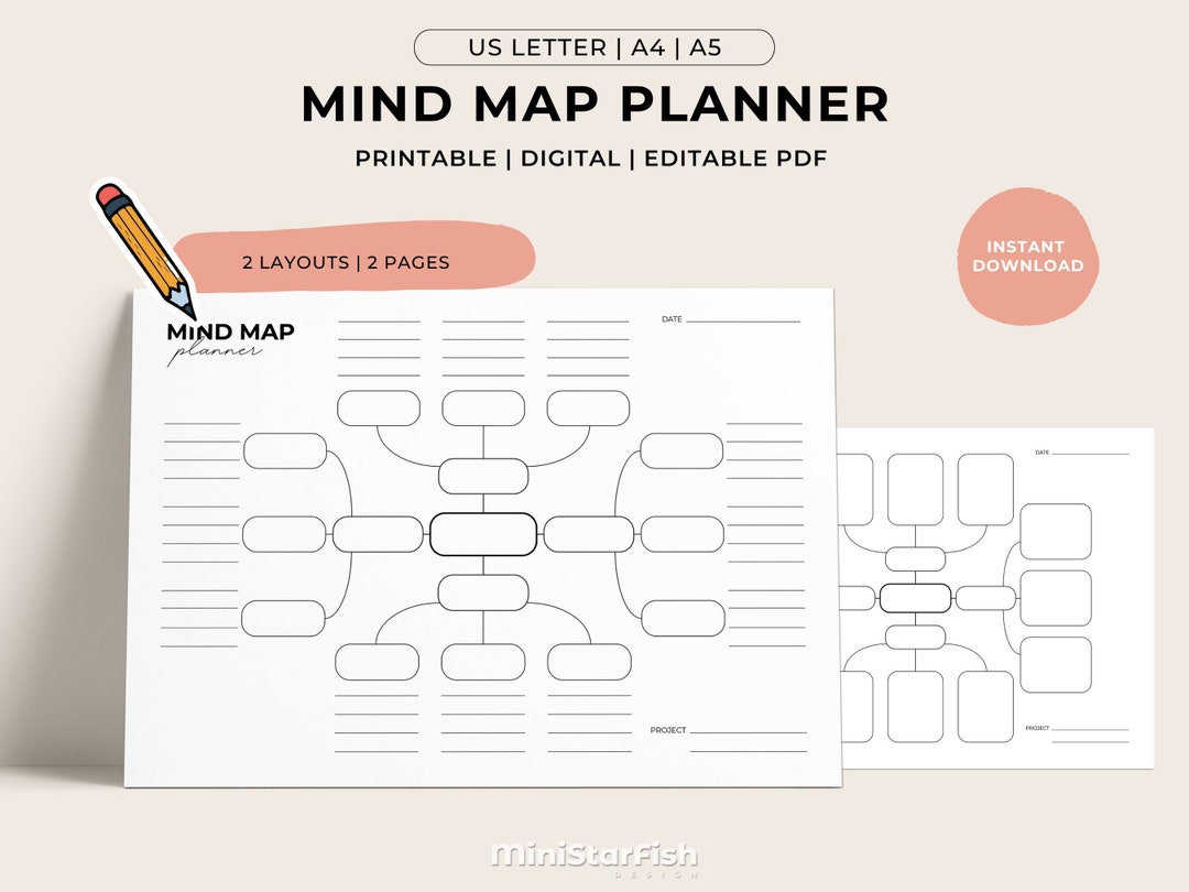 Printable Mind Map Template, Brainstorm Ideas, Action Plan, Study Notes ...