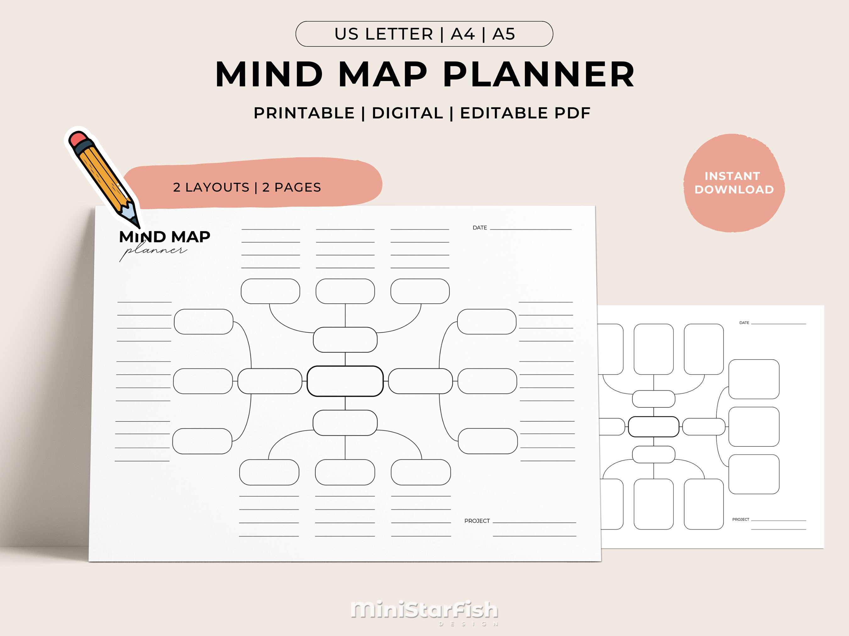 Printable Mind Map Template, Brainstorm Ideas, Action Plan, Study Notes ...