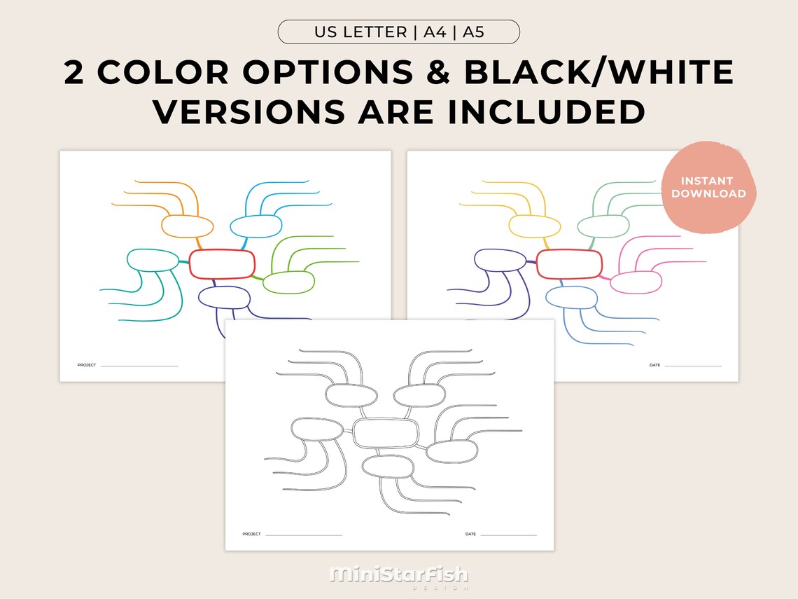 Printable Mind Map Planner, Brainstorm Ideas, Action Plan, Study Notes ...