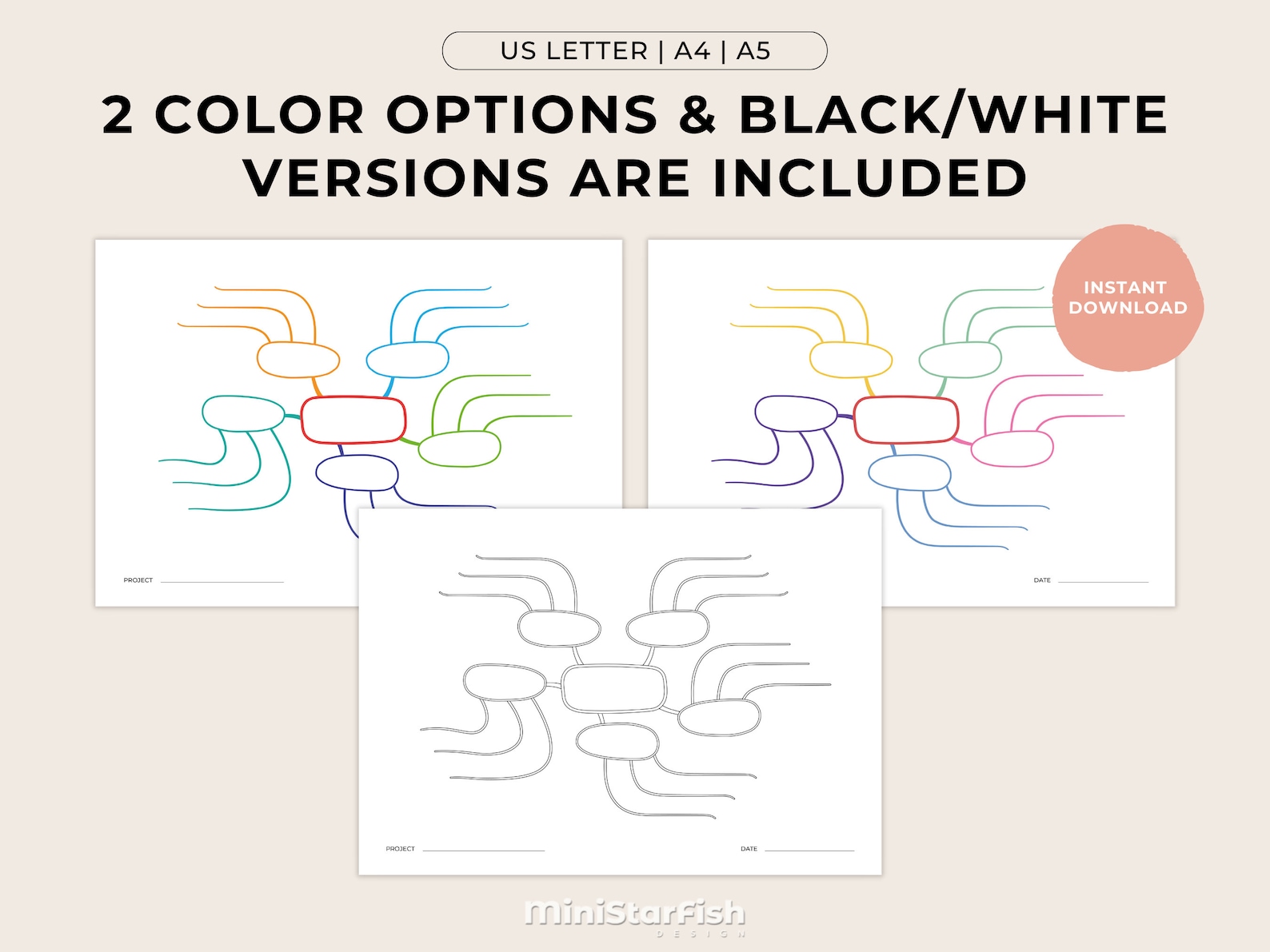 Printable Mind Map Planner, Brainstorm Ideas, Action Plan, Study Notes ...