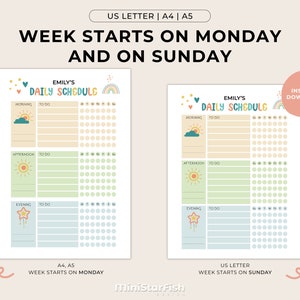 Kids Daily Weekly Schedule Planner, Kids Chore Chart, Simple Minimalist ...