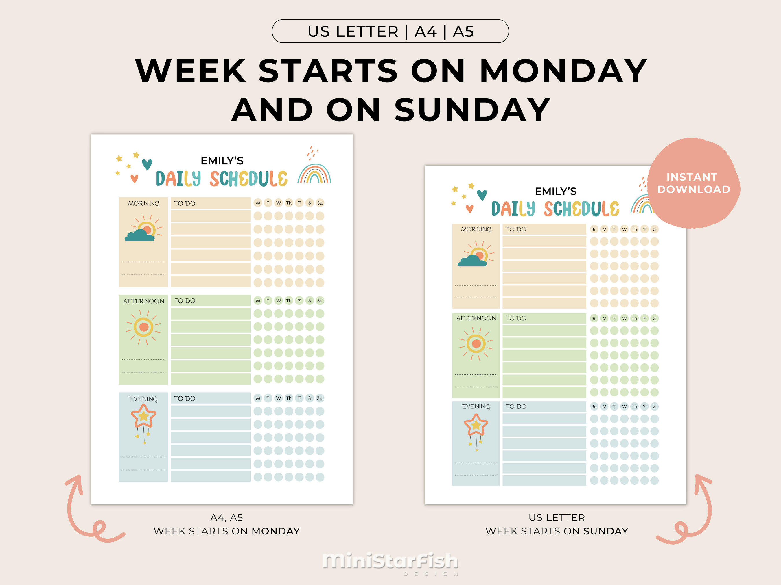 Kids Daily Weekly Schedule Planner, Kids Chore Chart, Simple Minimalist ...